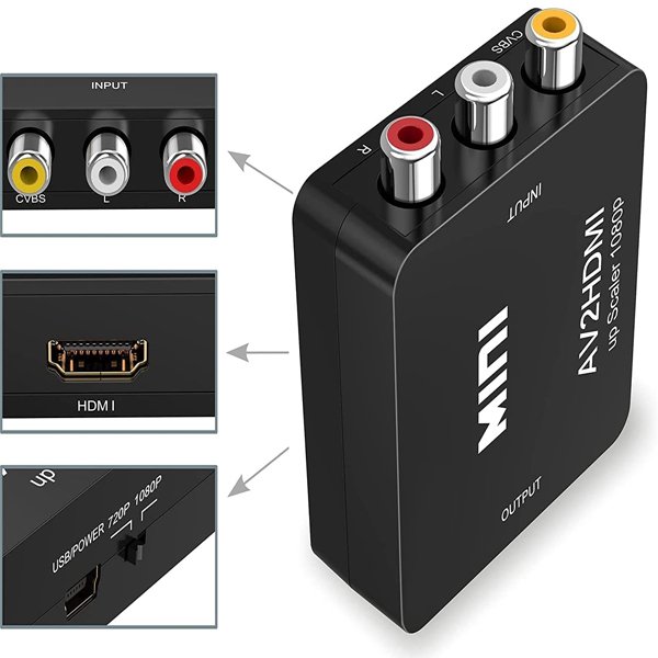 Black RCA To HDMI Mini AV2HDMI Adapter