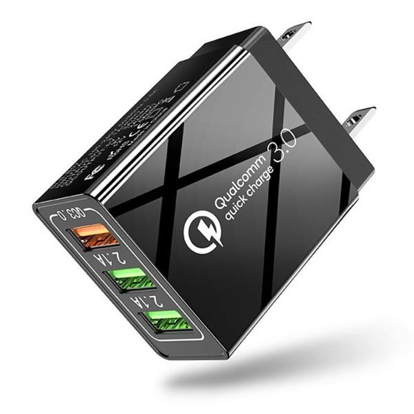Black Qualcomm QC3.0 3 USB Ports 25W Wall Charger
