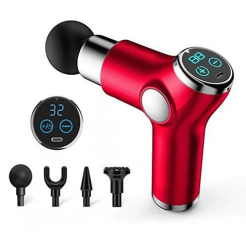 Red Massage Gun 5 Heads LCD Percussion Massager