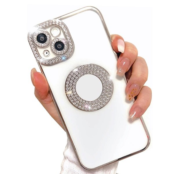 Silver Diamond Rhinestone MagSafe Case for iPhone 15 Pro