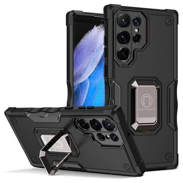 Galaxy S23 Ultra Black Magnetic Ring Protective Case Cover