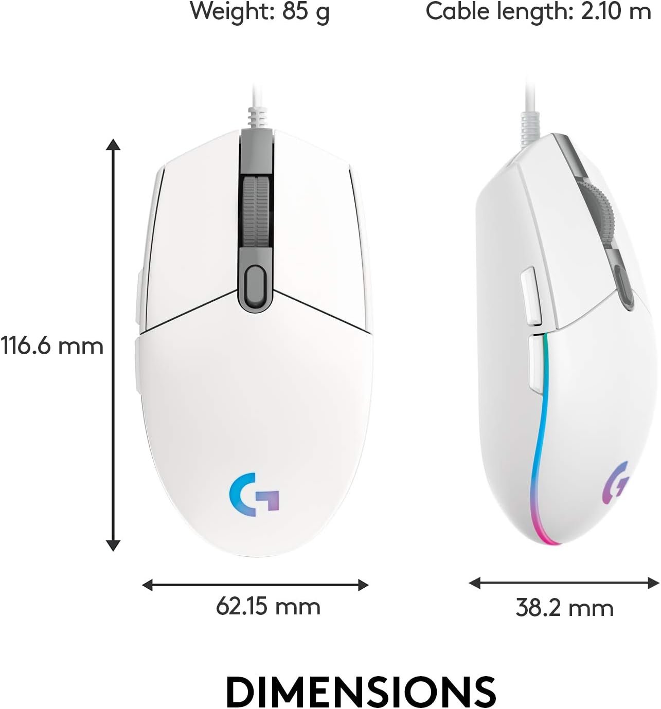 White Professional Logitech G102 Gaming Mouse